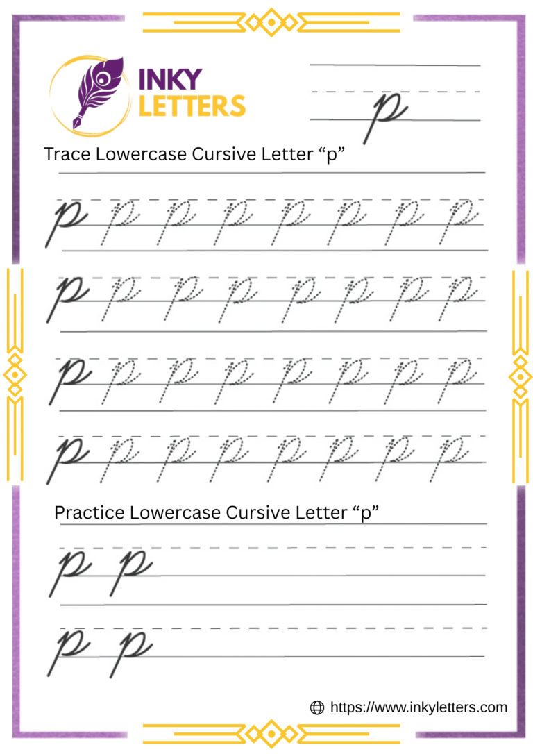 Cursive P - Worksheets and Tutorial (Uppercase + Lowercase)