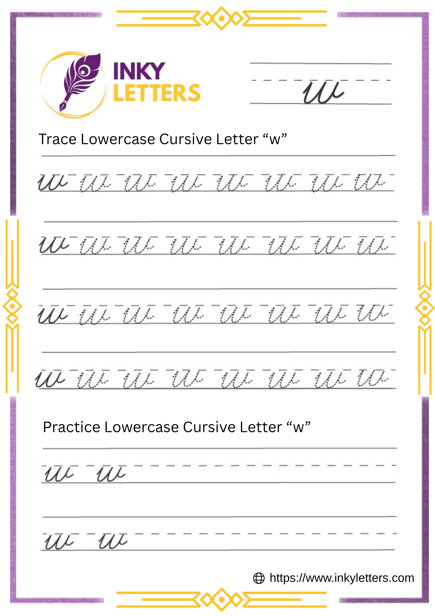 Cursive W - Worksheets and Tutorial (Uppercase + Lowercase)