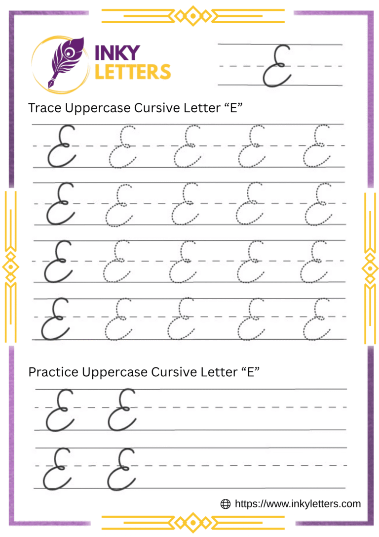 Cursive E - Worksheets and Tutorial (Uppercase + Lowercase)
