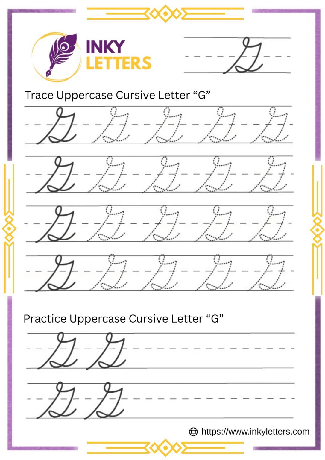 Cursive G - Worksheets and Tutorial (Uppercase + Lowercase)
