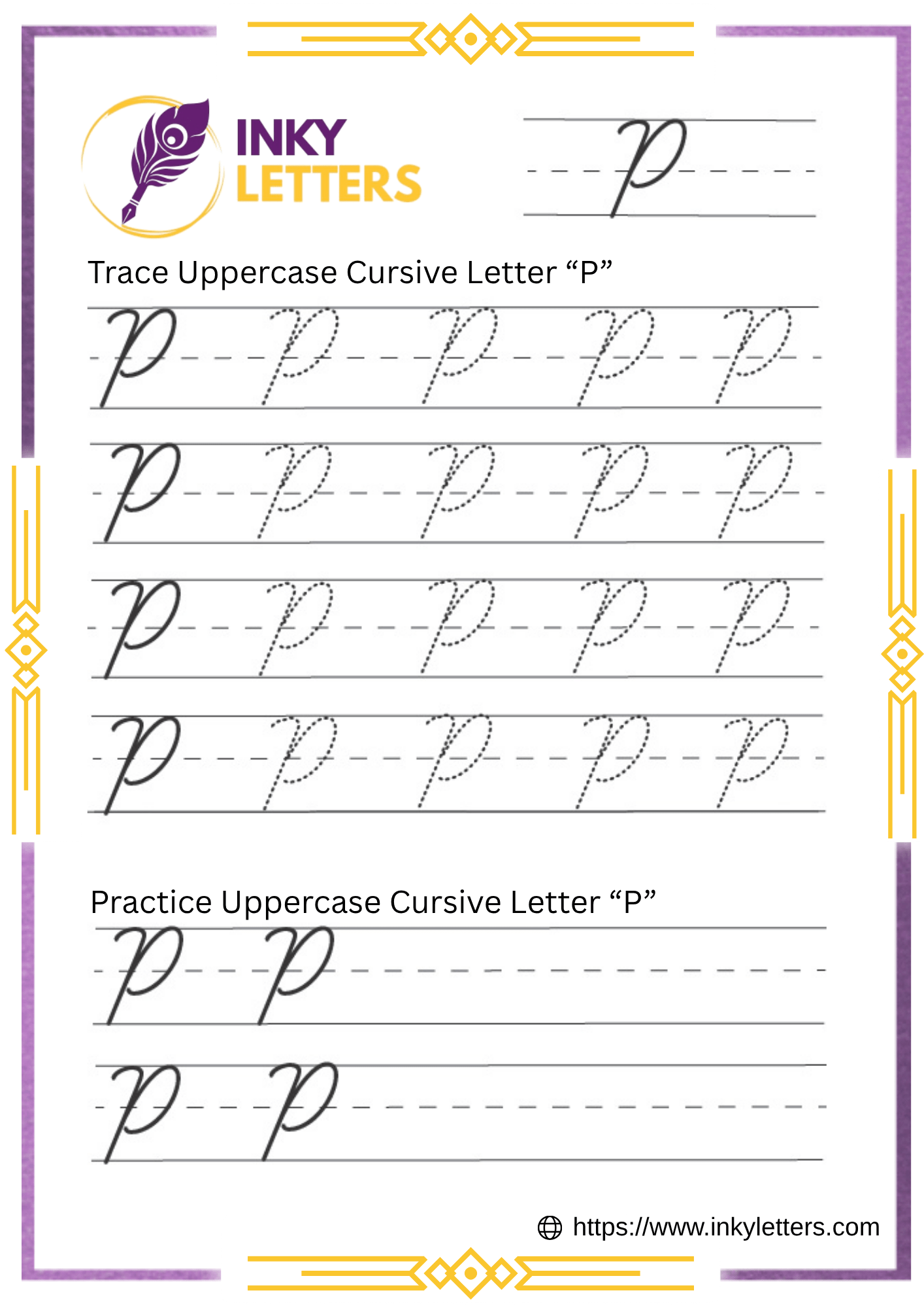 Cursive P - Worksheets and Tutorial (Uppercase + Lowercase)