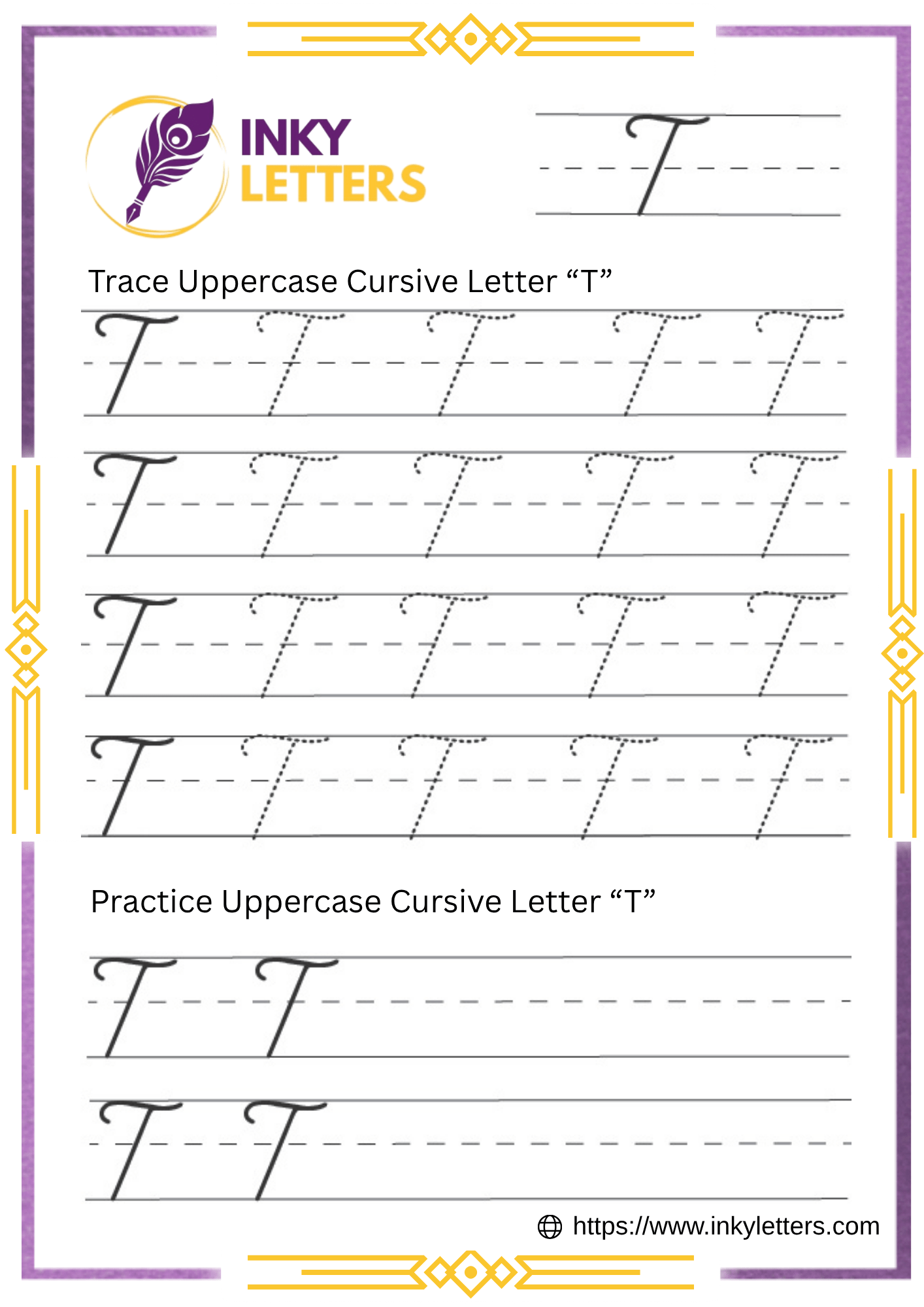 Cursive T - Worksheets and Tutorial (Uppercase + Lowercase)