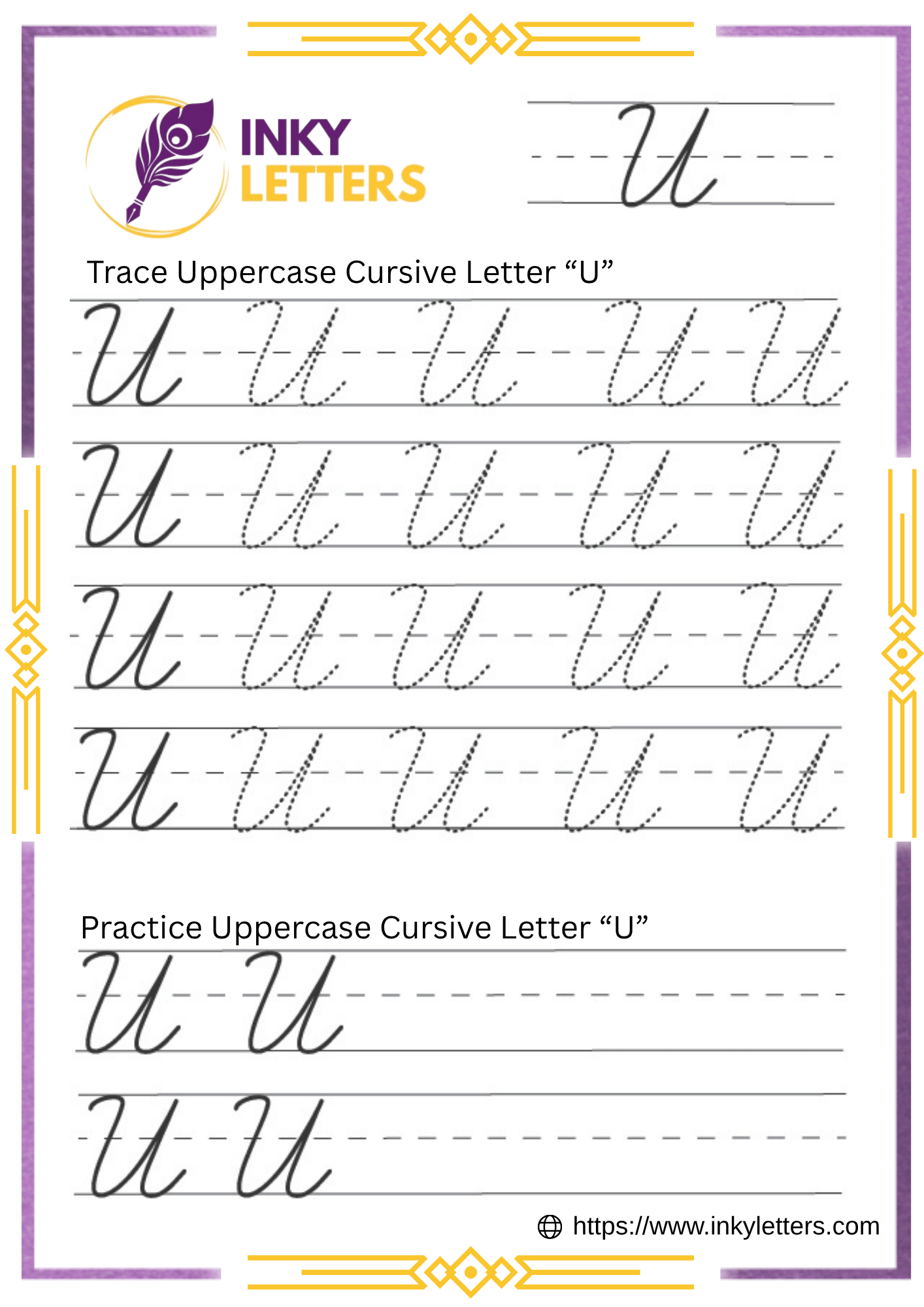 Cursive U - Worksheets and Tutorial (Uppercase + Lowercase)