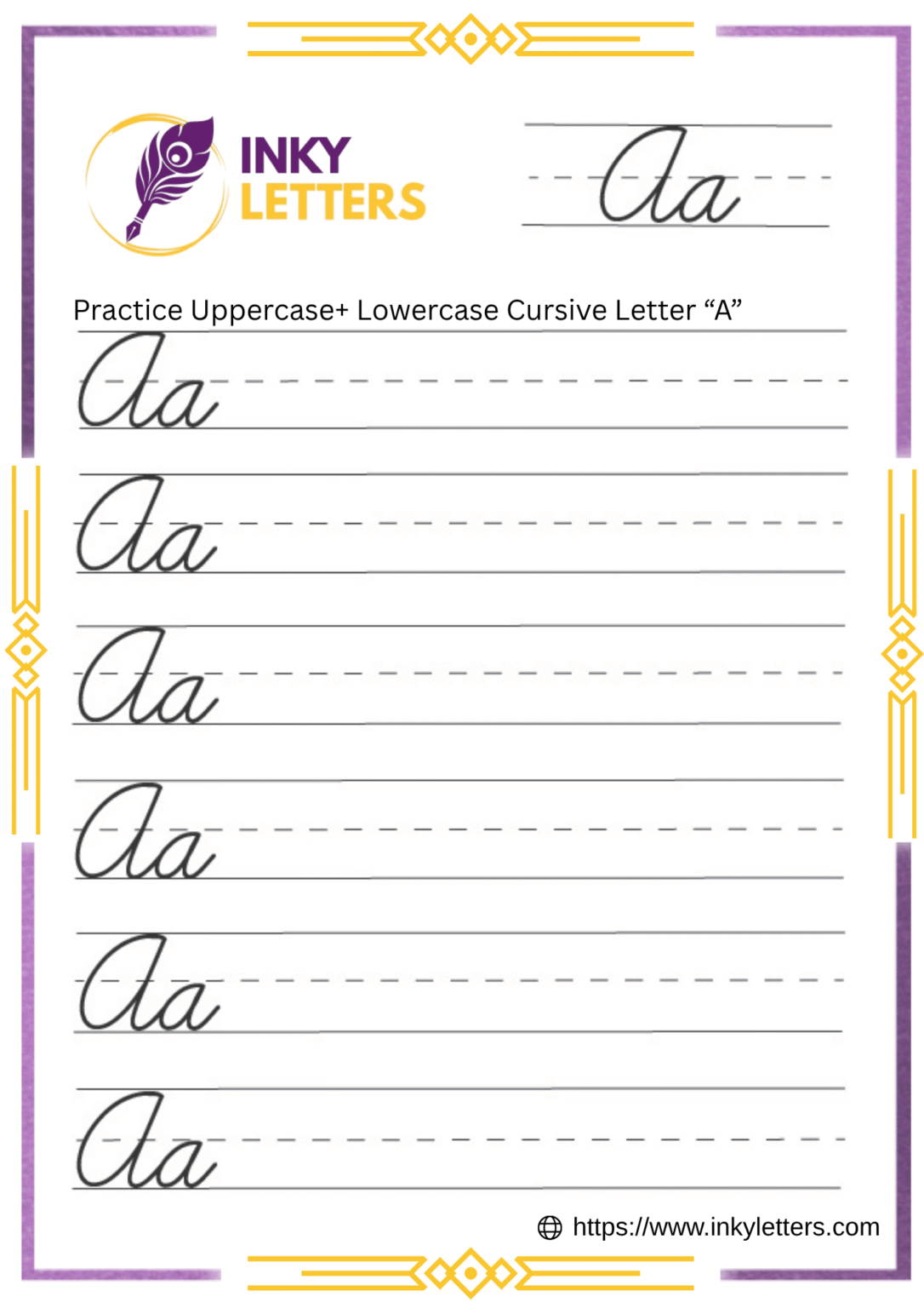 Cursive A - Worksheets and Tutorial (Uppercase + Lowercase)