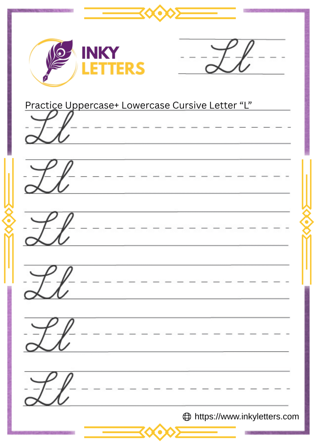 Cursive L - Worksheets and Tutorial (Uppercase + Lowercase)