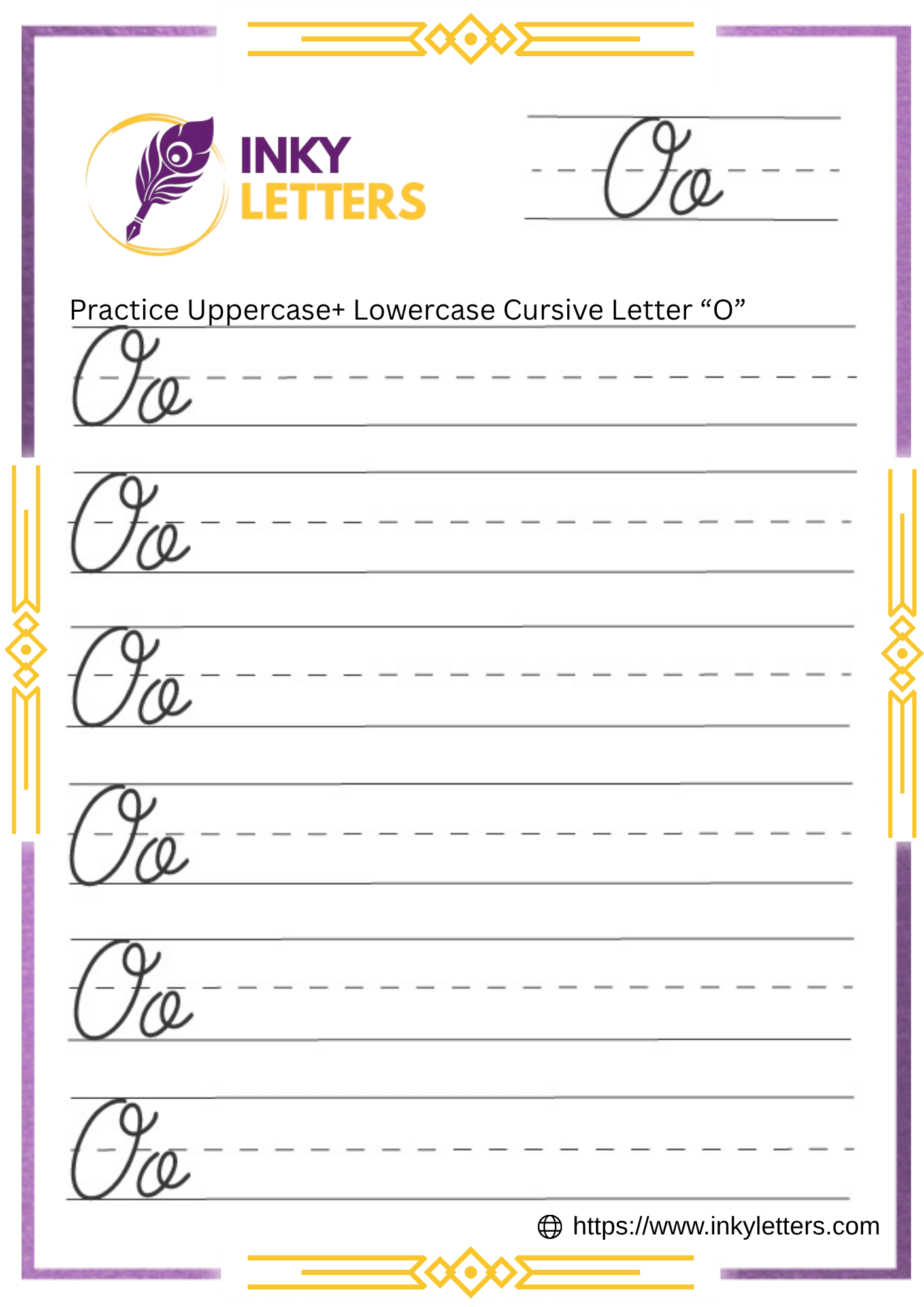 Cursive O - Worksheets and Tutorial (Uppercase + Lowercase)