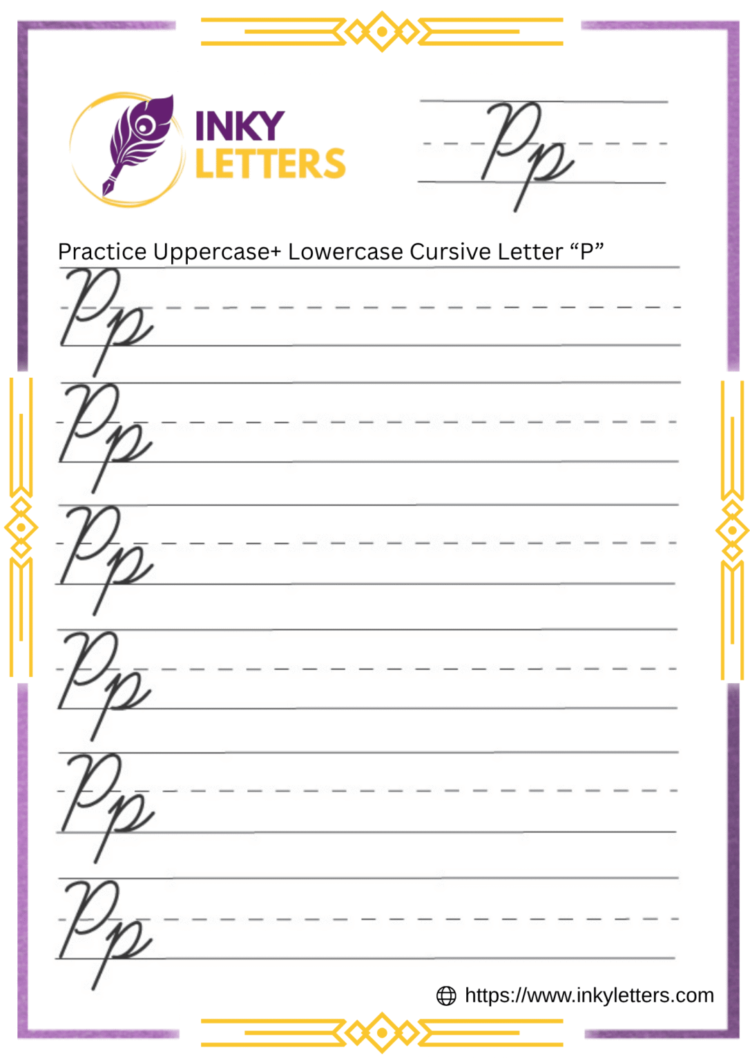 Cursive P - Worksheets and Tutorial (Uppercase + Lowercase)
