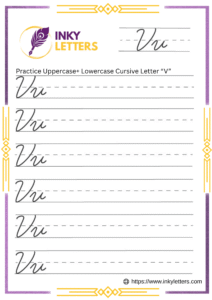Cursive V - Worksheets and Tutorial (Uppercase + Lowercase)