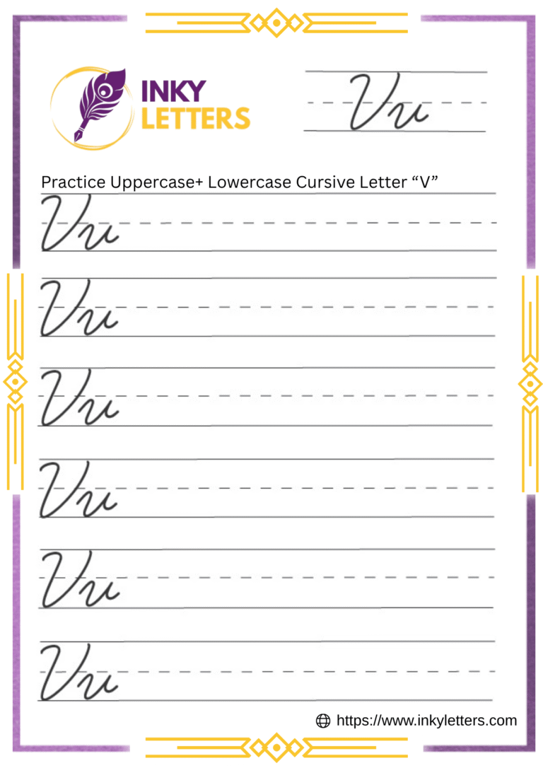 Cursive V - Worksheets and Tutorial (Uppercase + Lowercase)